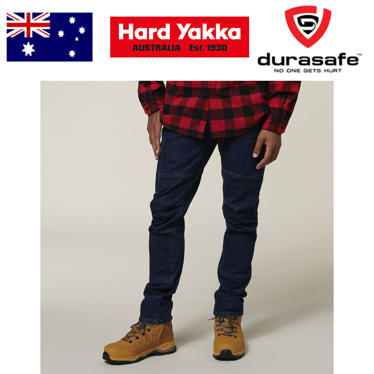 HARD YAKKA Y03400 Dyneema Slim Fit Tough Denim Work Jeans Indigo ...