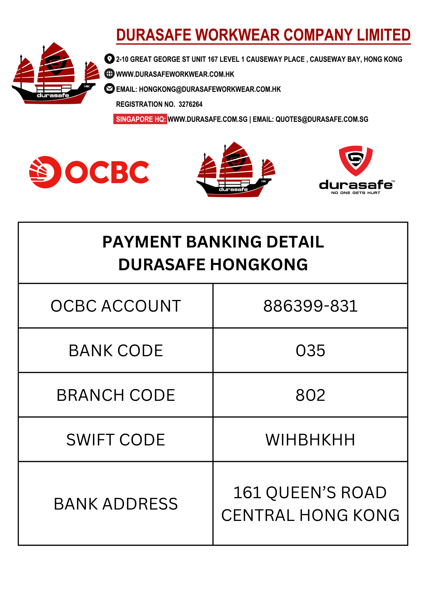 OCBC-HONG KONG - PT DURASAFE Workwear Indonesia